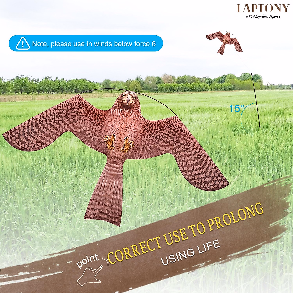 Flerigh Bird Hawk Flying Kite with Pole Crops Farm Protector Bird Scarer Flying Kite with 4m Pole-Style A