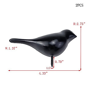 Faotup 2PCS 4.33Inches Black Bird Coat Hooks,Resin Bird Coat Hooks,Bird Hooks for Hanging,Bird Wall Hooks Decorative4.33×1.37×2.75inches