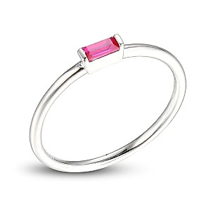 55Carat Created-Pink-Sapphire 925-Sterling-Silver Bezel-Style Baguette Shape Ring Chakra Healing Fashion Jewelry for Men Women Gift Size: 6