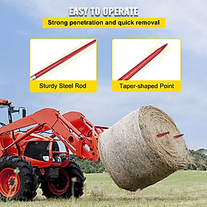 Mophorn Hay Spear 49" Bale Spear 4500 lbs Capacity, Bale Spike Quick Attach Square Hay Bale Spears 1 3/4" wide, Red Coated Bale Forks, Bale Hay Spike with Hex Nut & Sleeve for Buckets Tractors Loaders