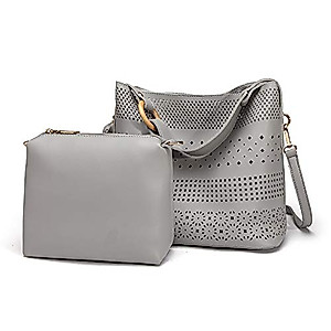 YOUNXSL Women's Purses and Handbags Satchel Bags Openwork Should Tote Satchel 2pcs Purse Set(Grey)