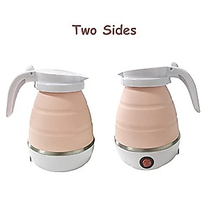 Foldable Portable Electric Kettle with Food Grade Silicone, 9 Mins Fast Water Boiling Tea Pot Coffee Pot for Camping or Travel, Collapsible Kettle with Separable Power Cord 110V US Plug 600ML Pink