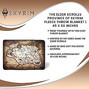 The Elder Scrolls Province of Skyrim Map Plush Throw Blanket |Soft Fleece Blanket, Cozy Sherpa Cover For Sofa And Bed| 45 x 60 Inches