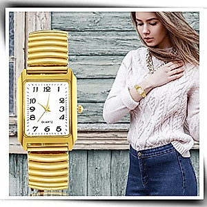 JewelryWe Women's Ultra Thin Easy Reader Watch with Elastic Strap, Golden/Silver Square Watch, for Valentine's Day