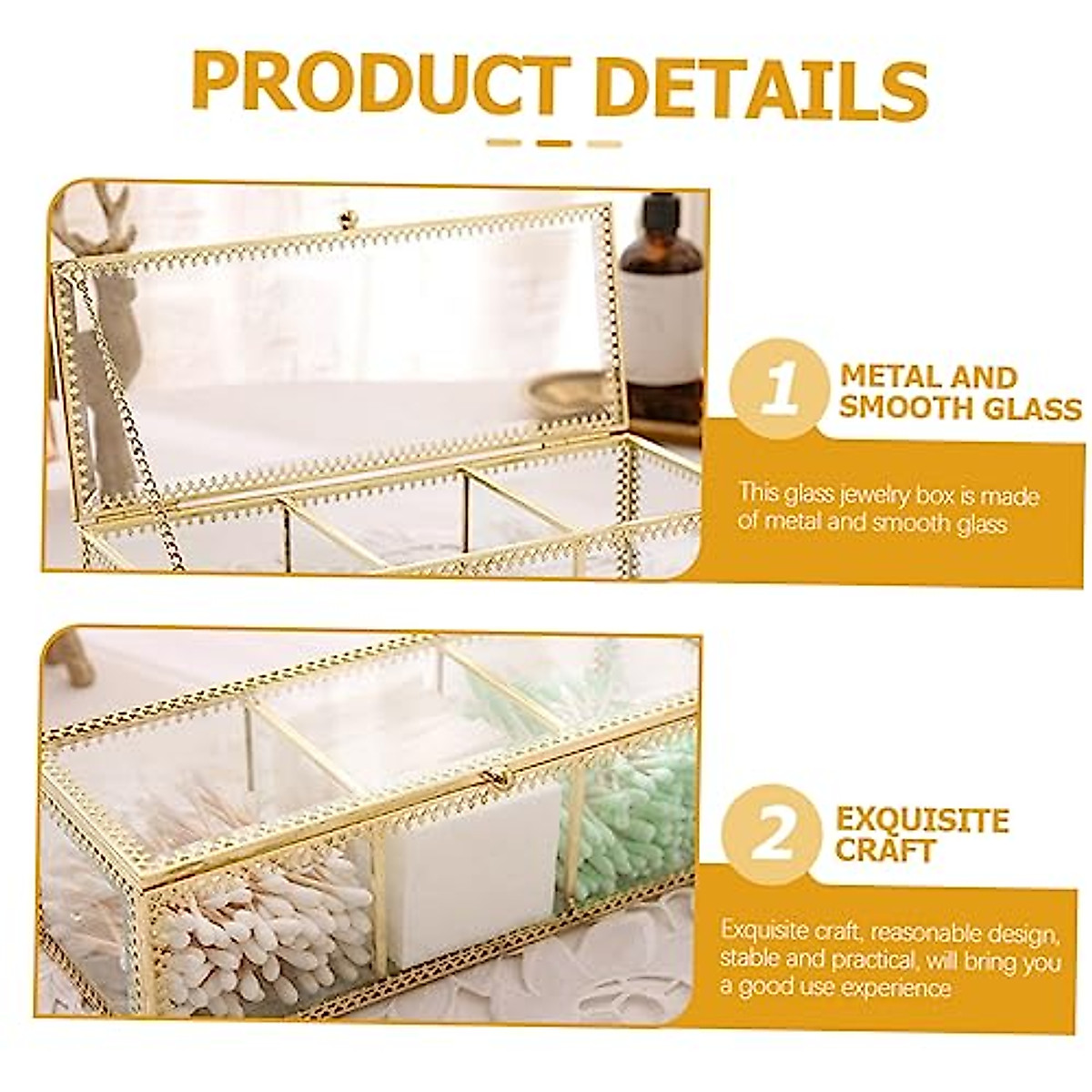 Holibanna Box Jewelry Storage Box Compartment Makeup Case Jewelry Display Boxes Tea Holder for Tea Bags Organizer Jewelry Storage Organizer Drawer Organizer with Lid Glass Jewelry Box Office