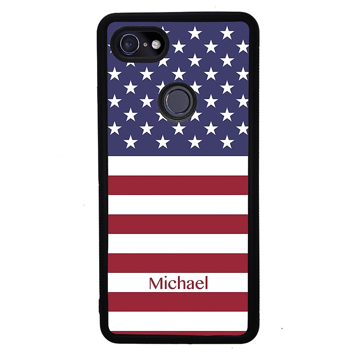 American Flag Stars and Stripes Personalized Black Rubber Phone Case Compatible With Google Pixel 8 Pro, 8a, 8, 7a, 7, Pixel 7 Pro, 6a, Pixel 6 Pro, 6, 5, 4a 5G, 4a 4G, 4, 4 XL, 3a, 3a XL, 3