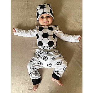 COSLAND Baby Soccer Outfit Infant Boys Cotton Pant Sets, White, 0-3 Months