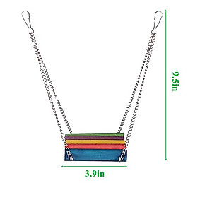 Bird Parrot Cage Swing Hanging Toys,3 Pack Natural Wooden Hammock Chew Toy Suitable Small Parakeets Cockatiel,Conures,Finches,Budgies,Macaws,Love Birds (Colorful Wood & Mirror)