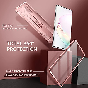 Dexnor for Samsung Galaxy Note 10+ Plus Case, [Built in Screen Protector and Kickstand] Heavy Military Grade Protection Shockproof Protective Cover for Samsung Galaxy Note 10 Plus Rose Gold
