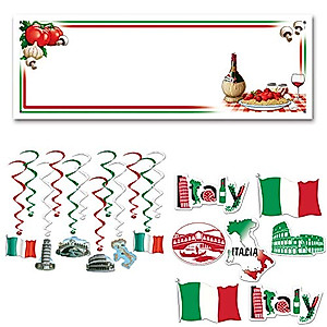 Italy Italian Party Decorations 20 Piece Bundle Dangling Whirls Cutouts Banner