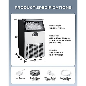 Silonn Commercial Ice Maker Machine, Creates 100lbs in 24H, 33lbs Ice Storage Capacity, Stainless Steel Freestanding Ice Maker with Auto Self-Cleaning for Home Office Bar Parties (SLIM11)