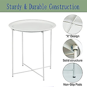 GadnRm Side Table, Outdoor Side Table ， Sofa End Table Indoor Accent Table Round Metal Coffee Table ，Waterproof Removable Tray Table