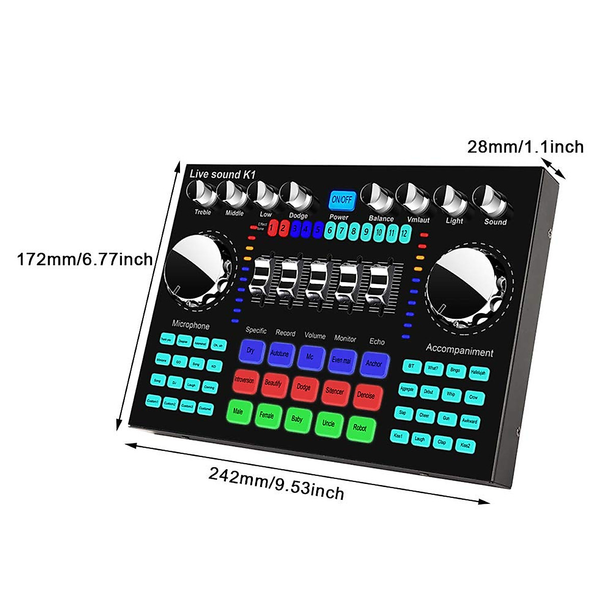 CALIDAKA Bluetooth Mini Sound Mixer Board Live Sound Card for Live Streaming Voice Changer Sound Card with Sound Effects, Audio Mixer for Music Recording Karaoke Singing Broadcast