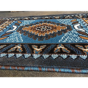Southwest Native American Doorway Mat Area Rug Blue & Brown Design D143 (2 feet X 3 feet 4 inches)