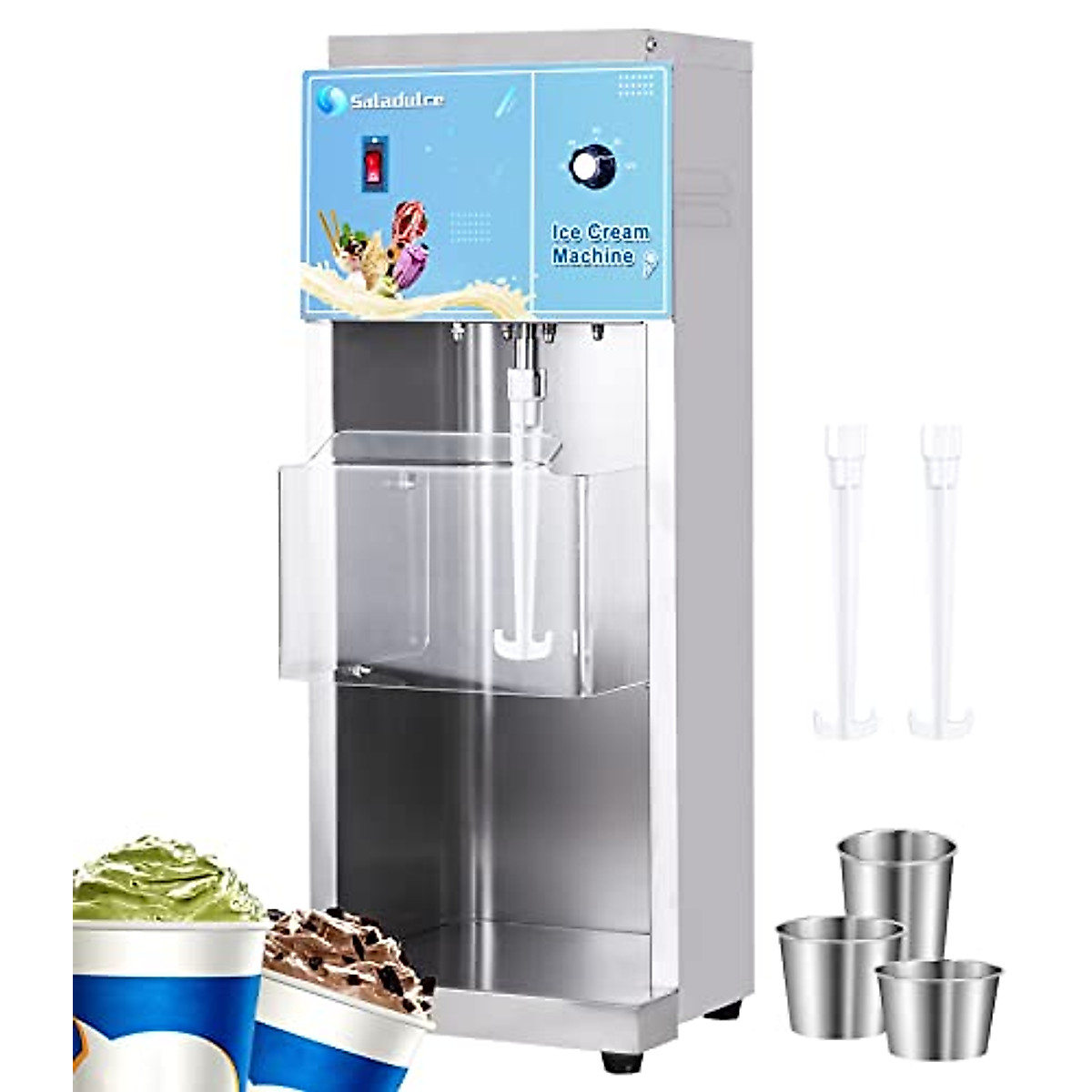 Commercial Auto Ice Cream Mixer Electric Ice Cream Blender Machine 350W Milkshake Mixing Machine for Hard Ice Cream (110V)