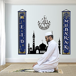 Eid Mubarak Decoration Set Ramadan Mubarak Banner Muslim Eid Mubarak Door Sign Hanging Banners Moon Mosque Islamic Muslim Holiday Party Front Door Sign Decoration Supply