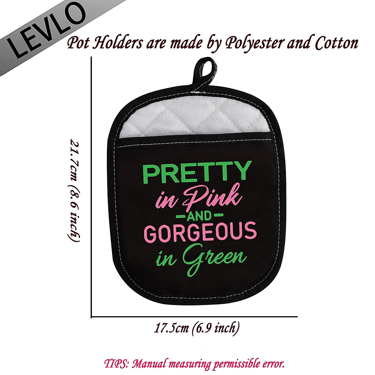 LEVLO Sorority Oven Mitts Pretty in Pink and Gorgeous in Green Oven Mitts Gift for Women Girl Kitchen Baking Lovers (Pretty in Pink)
