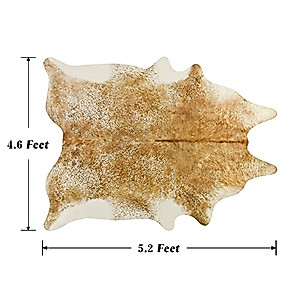 Rtizon Faux Cowhide Rug for Living Room, 4.6 x 5.2 Feet Khaki, Cow Print Skins Rug for Bedroom, Durable Premium Faux Fur Animal Cow Hide Rugs Carpet for Western Decor