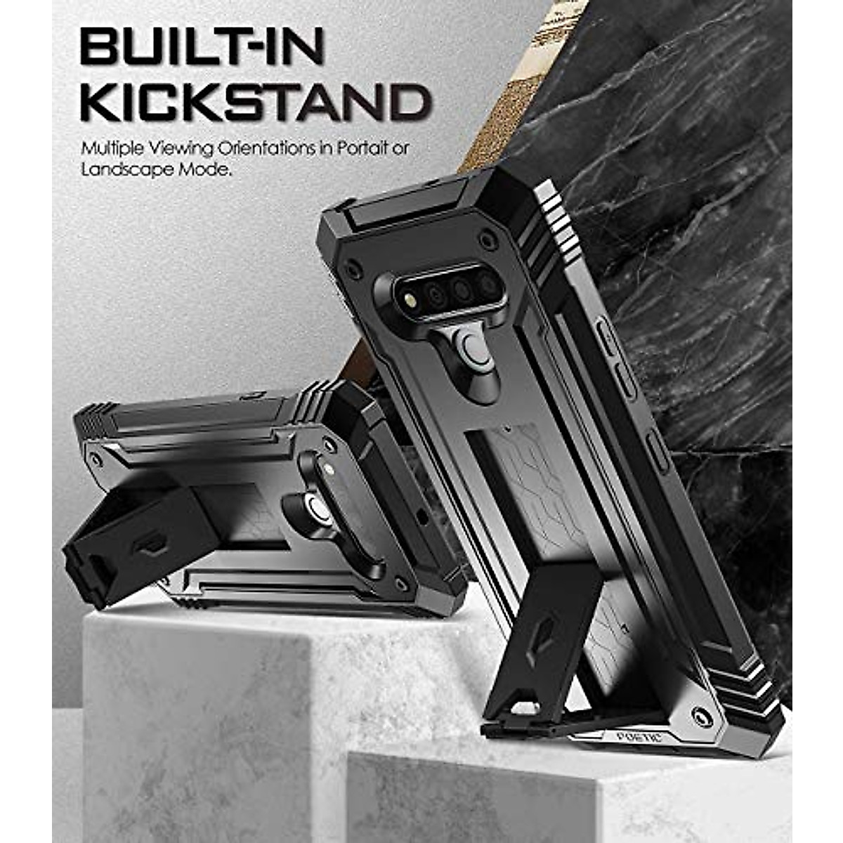 Poetic Revolution Series for LG Stylo 6 Case, Full-Body Rugged Dual-Layer Shockproof Protective Cover with Kickstand and Built-in-Screen Protector, Black