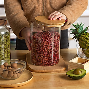 Glass Food Storage Jars Set of 5,Glass Storage Containers Clear Glass Food Canister with Bamboo Lid Airtight For Serving Tea, Coffee, Flour, Sugar, Candy, Cookie, Spice and More (Circular)