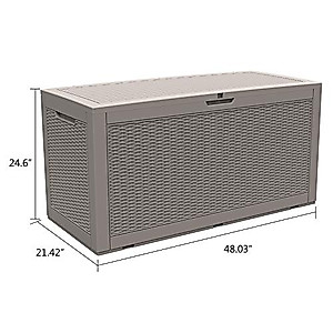Modern-Depo 100 Gallon Deck Box Waterproof Outdoor Storage Bench Resin Garden Tools Pool Towel Storage Bin Porch Delivery Box, Brown