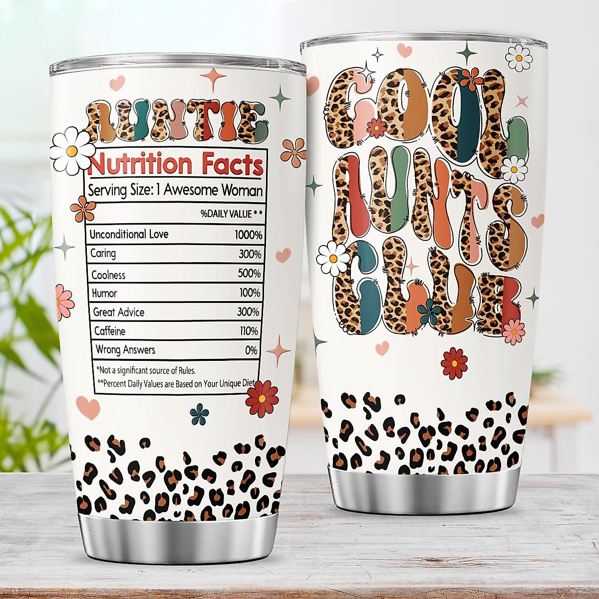 HUBUPU Cheetah Auntie Print Leopard, Aunt Gifts, Tumbler 20 Oz With Lid And Straw, Cool Aunt Club Nutrition Facts