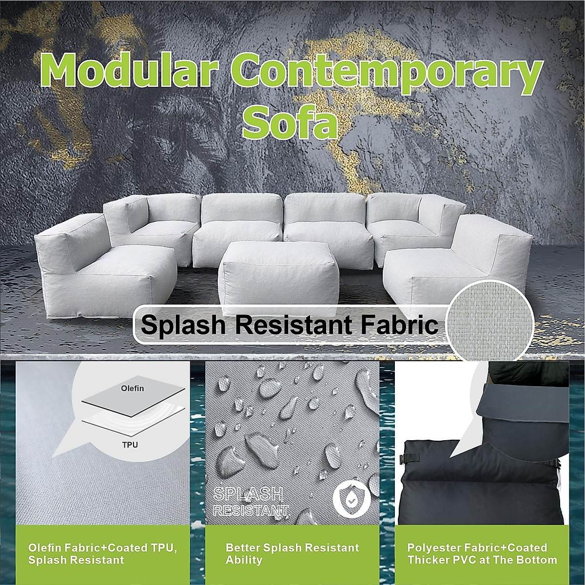 OPEAK Patio Furniture Set Bean Bag Outdoor Chairs Sectional Conversation Patio Set Daybed Furniture Outdoor Sofa Couch High Density Foam Filling Modern Comfy Patio Couch (Light Gray)