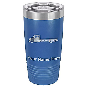 LaserGram 20oz Vacuum Insulated Tumbler Mug, Flat Bed Tow Truck, Personalized Engraving Included (Dark Blue)