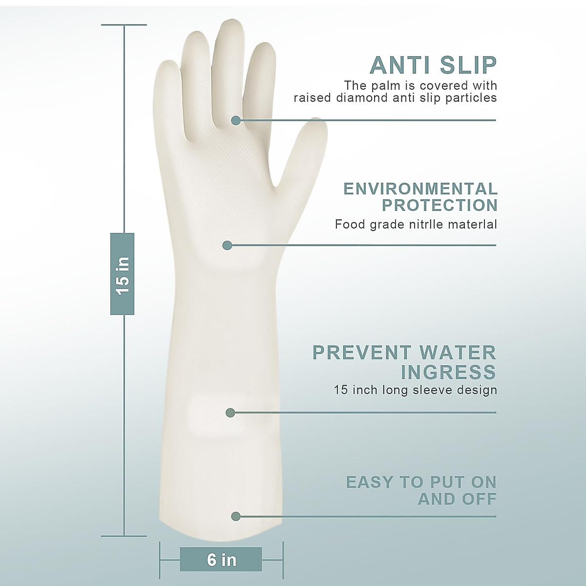 aesxniy 2Pair, 15IN, kitchen dishwashing gloves and household cleaning gloves, reusable, durable, latex free(Small)