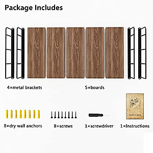 MXCSE Wall Mounted Floating Shelves - Rustic Wall Decor Wood Shelves for Bedroom, Living Room, Bathroom and Kitchen Storage, Easy Installation Hanging Shelves (5, Brown)