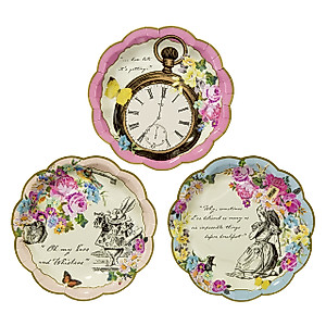 Talking Tables Pack of 24 Alice in Wonderland Themed Disposable Paper Plates | Supplies for Mad Hatter Tea Party, Birthday, Baby Shower, Mother's Day,Pink, 7"