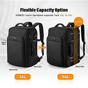 HOMIEE Carry On Luggage 22x14x9 Airline Approved Travel Laptop Backpack, 50L Expandable Suitcase Extra Large Daypack Weekender Overnight Duffel Bag Fits 17.3/18 Inch Computer