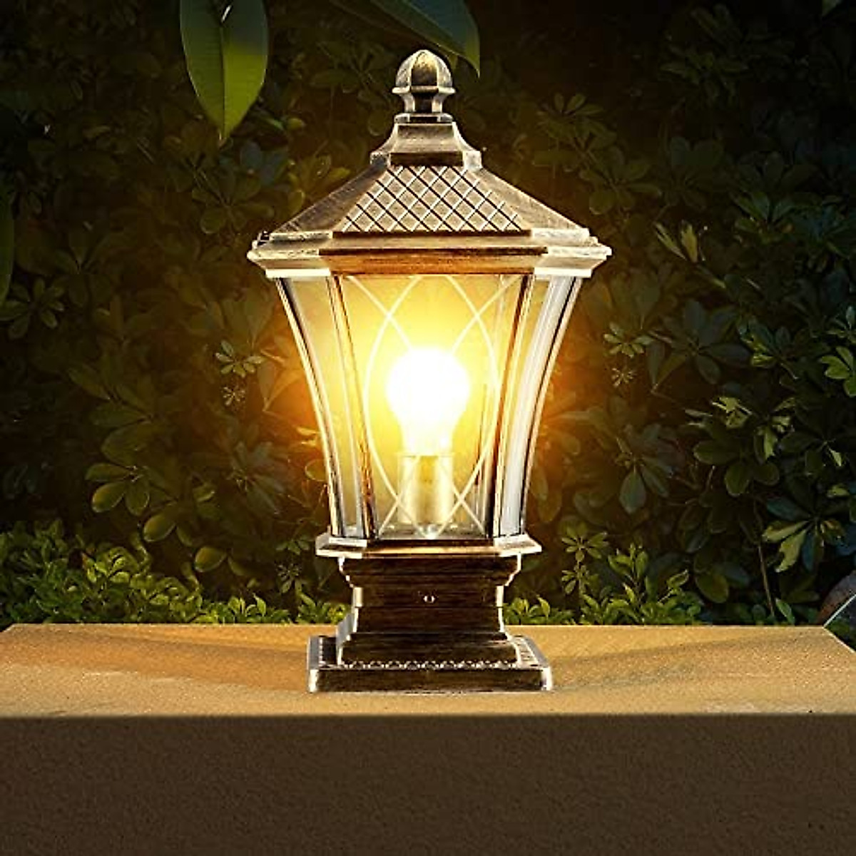 MODEBHD Continental Victoria 1-Light Glass Lantern European Column Lamp Outdoor Table Lamp Modern Simple Aluminum Waterproof Street Post Light E27 Decoration Illumination Bollard Lamps