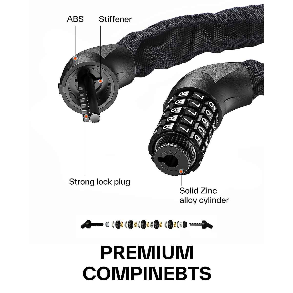 Sportneer Bike Chain Lock Heavy Duty, Bicycle Lock with 5 Digit Combination Heavy Duty Anti Theft Keyless Security Bike Locks for Bicycle, Electric Bike, Scooter, Motorcycle, Door, Gate and Fence