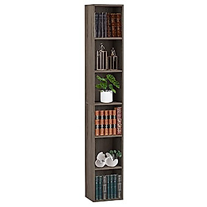 HOFFREE 6-Tier Narrow Bookcase Tall Wood Bookshelf Cabinet Cube Organizer Book Shelves Display Storage Shelves Rack for Small Spaces Home Office Living Room - Oak