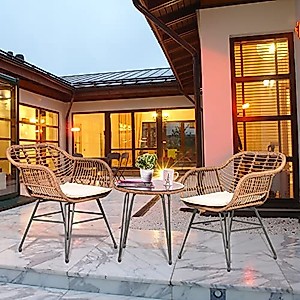 Leasbar 3 Piece Patio Conversation Bistro Set Porch Furniture Rattan Wicker Chairs，Outdoor Modern Garden Furniture Set for Porch Backyard Pool