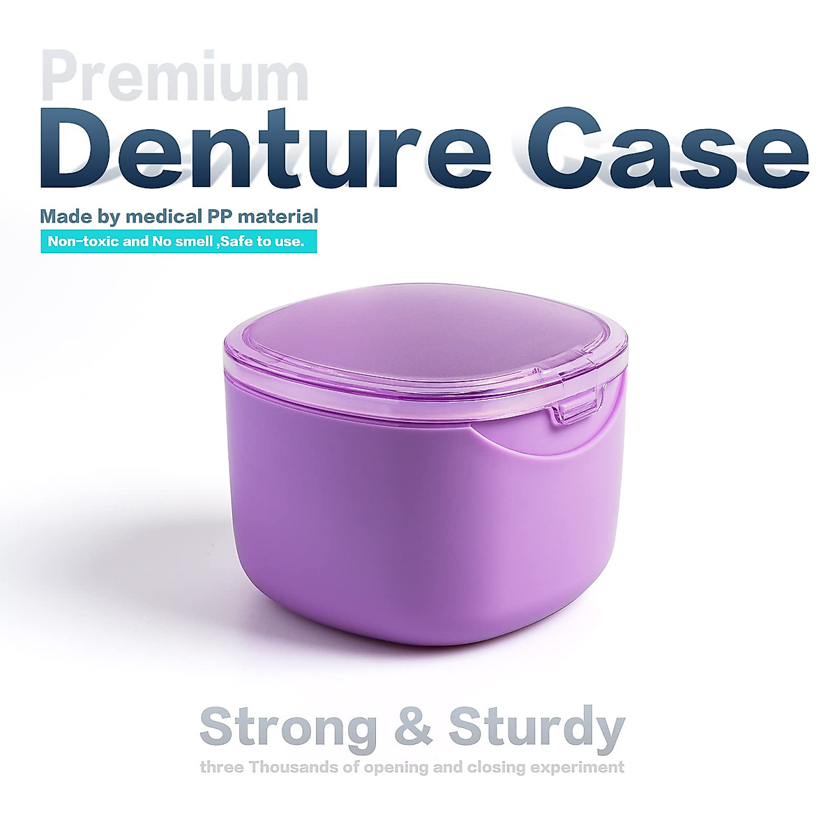 Uouovo Upgraded Denture Bath Box Cup, No-Leak Denture case, Retainer Cleaning Box, Complete Clean Care for Dentures, Clear Braces, Mouth Guard, Night Guard & Retainers (purple)
