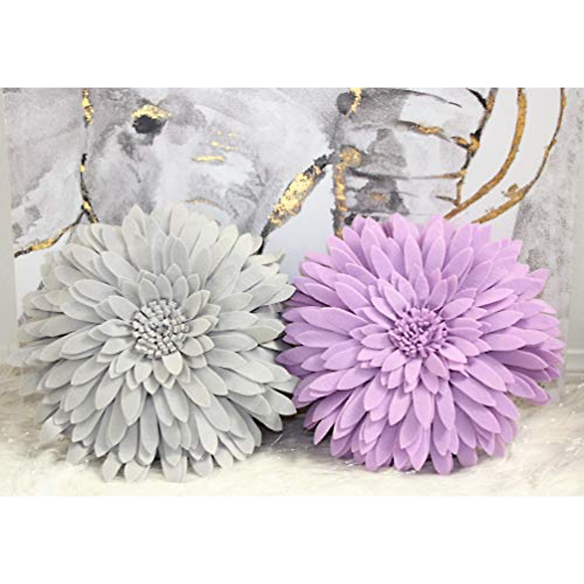Flower Decorative Pillow - 3D Daisy Flower Pillow, Sunflower Throw Pillow -14.5 x 13 inch Round Decor Pillow - Flower Home Decorations - Couch & Bed Flower-Shaped Pillow (Case + Insert, Solid Lilac)
