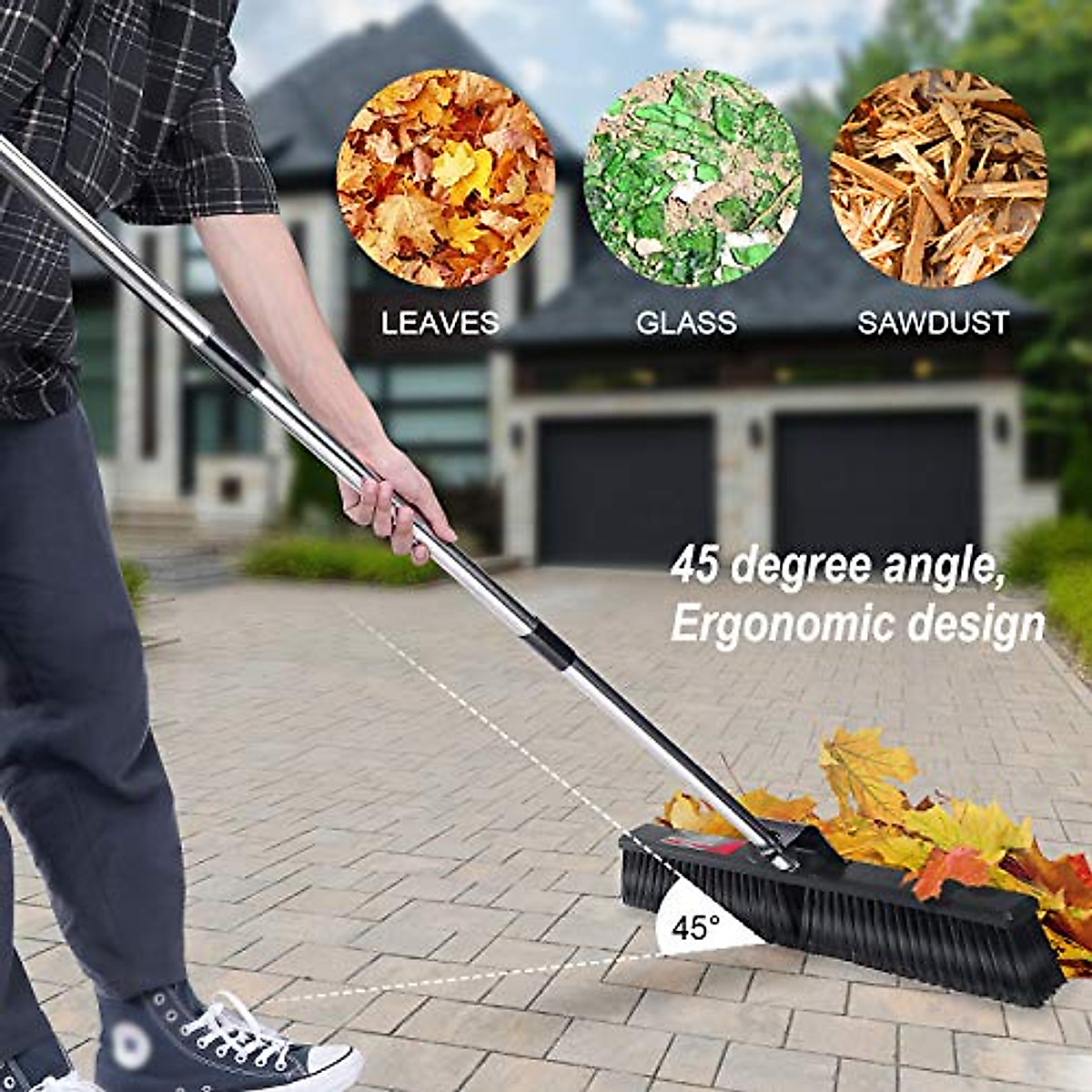 MASTERTOP 24 Inches Push Broom Outdoor, Multi-Surface Outdoor Brooms, Heavy Duty Floor Scrub Brush with Stiff Bristles for Cleaning Patio Garage Deck Yard Patio