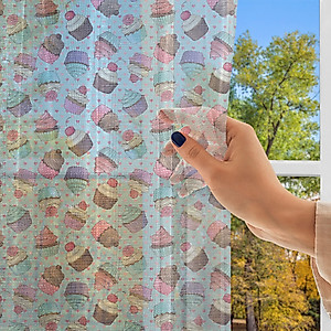 Ambesonne Dessert Tulle Curtains with Rod Pocket, Repeating Pattern of Yummy Cupcakes with Rose and Cherry Toppers on Hearts Backdrop, Sheer Drape for Wedding Party 2 Panels, 108" x 72", Multicolor