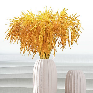 Mousidr Fake Grain Plant Artificial Paddy Rice Flowers Yellow Natural Plants for Home Office Hall Shop Window Garden Decoration (12 Packs 23.6inches)