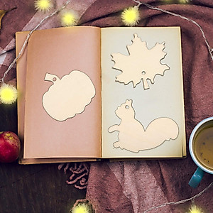 60 Pieces Thanksgiving Unfinished Wooden Ornaments Maple Leaves Pumpkin Wood Cutout Squirrel Acorn Blank Wooden Ornament for Thanksgiving Fall Party DIY Decor Supplies, 6 Styles