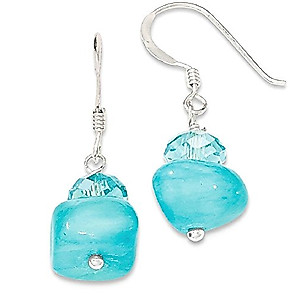 925 Sterling Silver Aquamarine Rhinestone Crystals Blue Jade Drop Dangle Earrings