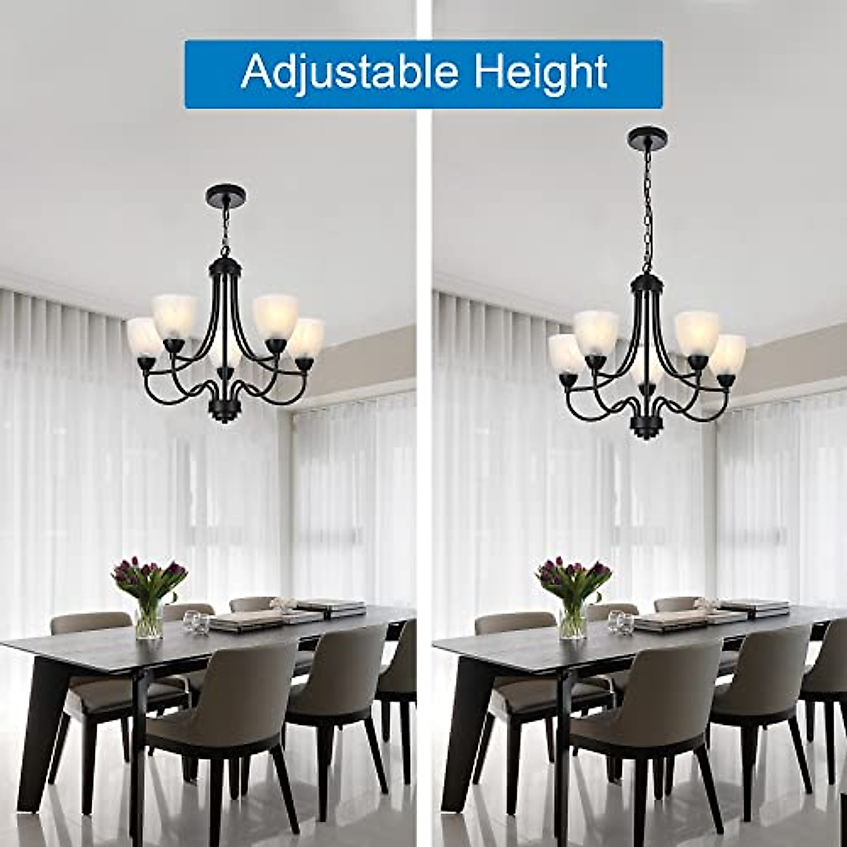 MELUCEE Classic Modern Chandeliers for Dining Room with Alabaster Glass Shade, 5-Light Dining Room Light Over Table Contemporary Ceiling Light Fixtures Traditional for Foyer Kitchen Bedroom
