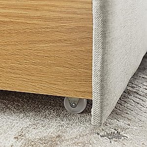 Linuque Upholstered Twin Size Daybed with Two Storage Drawers, Wood Linen Fabric Sofa Bed Frame with Button Tufted Armrest and Nailhead Trimming on Square Arms, Beige
