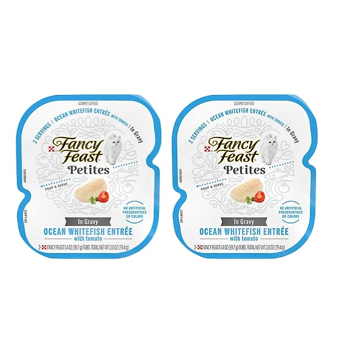 Fancy Feast Gourmet Petites in Gravy Wet Cat Food Variety 5 Flavor Pack / 20 Servings / Beef, Chicken, Ocean Whitefish & Tuna, Salmon and Turkey with Healthier Paw Sticker!!