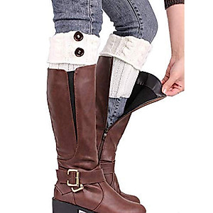 Winter Cable Knit Leg Warmers, Short Women Crochet Boot, Black, Size Normal