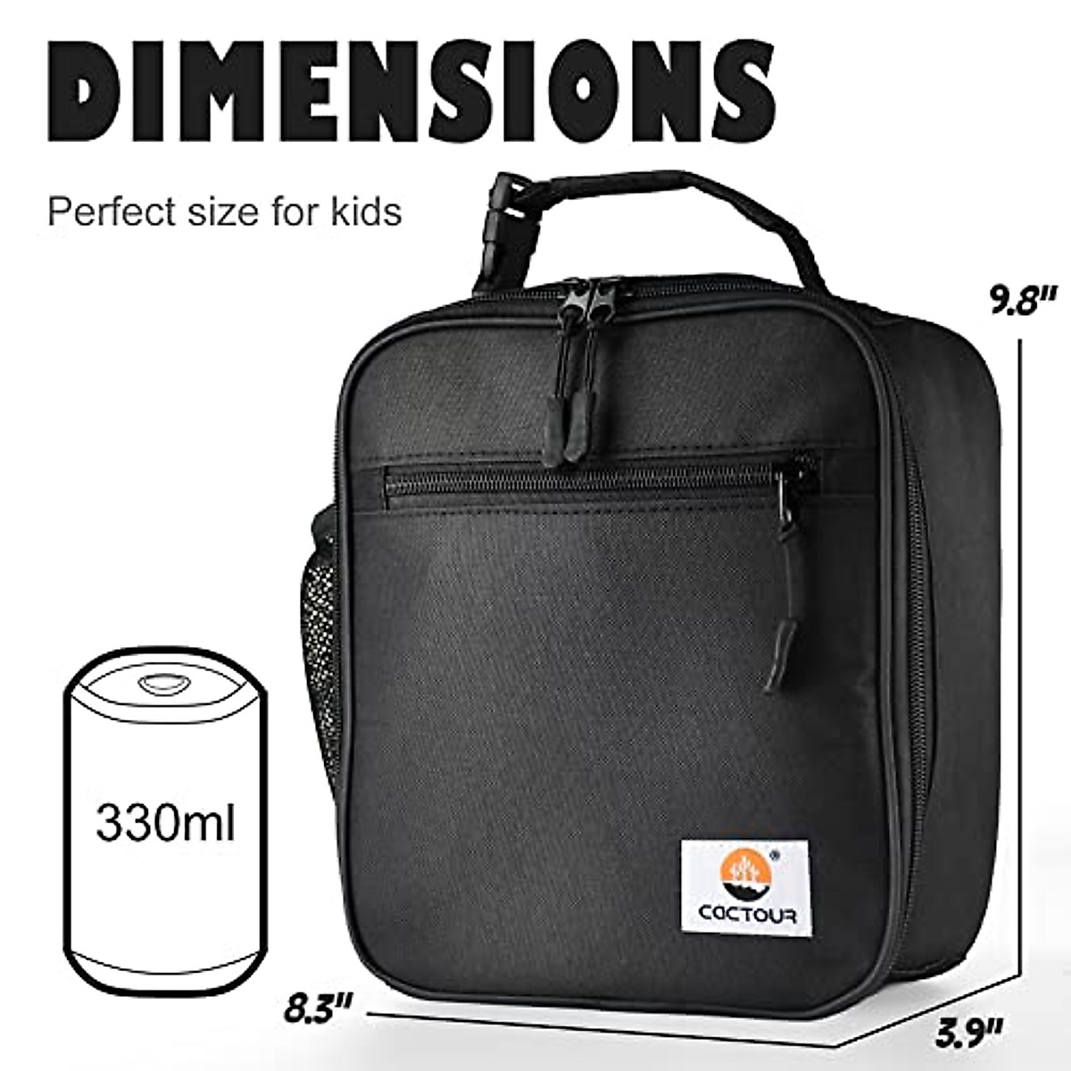 CaCTOUR Lunch Box Kids,Premium Insulated Lunch Bag for Girls Boys,Soft Bag Mini Cooler Back to School Thermal Reusable Lunch Bag for Work School Picnic (Black)