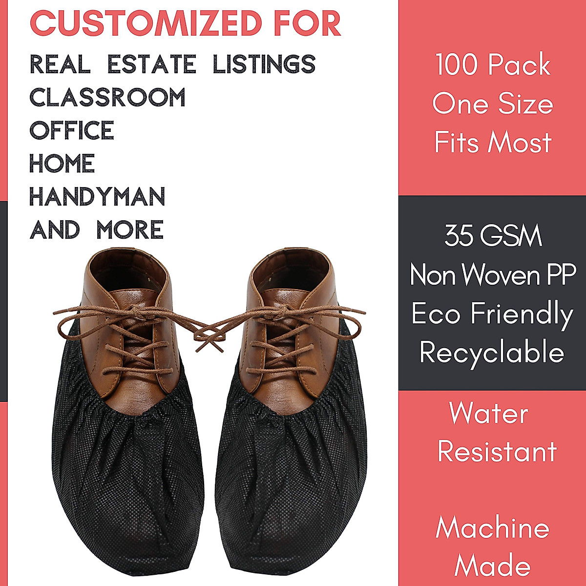 RE GOODS Shoe Covers - X Large Elastic Fit, Extra Thick, 100 Pack, Black Disposable Boot and Shoe Booties, Non Slip, Indoor Outdoor Use