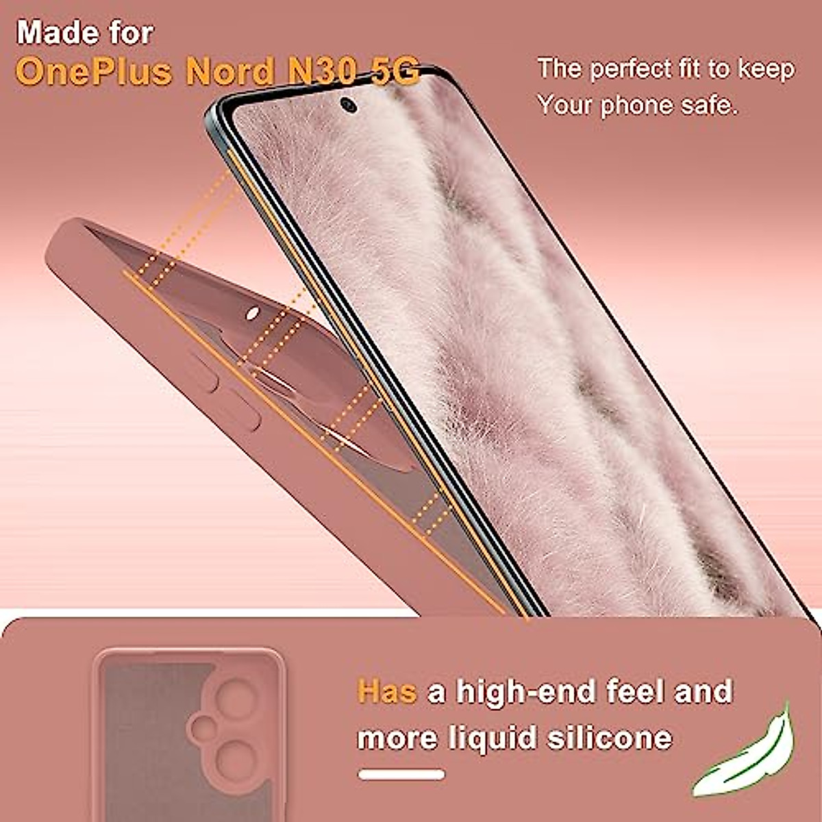 YENAPOON for OnePlus Nord N30 5G Case and 1 Pack Tempered Glass Screen Protector, Slim Liquid Silicone Shockproof Protective Case - Rose Pink